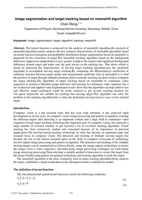 Pdf Image Segmentation And Target Tracking Based On Meanshift Algorithm