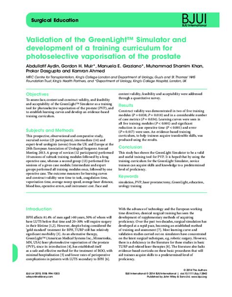 Pdf Validation Of The Greenlight™ Simulator And Development Of A Training Curriculum For
