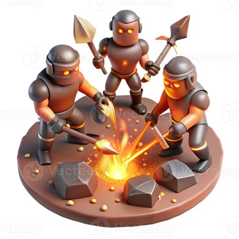 Wonderful Abstract A Group Of Cyclopes Forging Weapons In A Fiery Volcano Sparks Flying