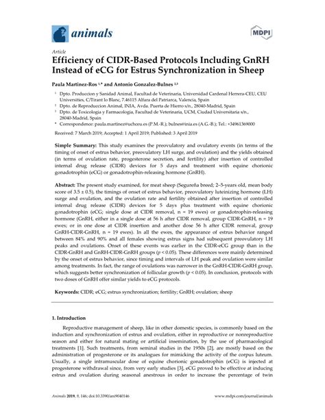 Pdf Efficiency Of Cidr Based Protocols Including Gnrh Instead Of Ecg For Estrus