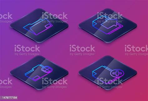 등각 투영 선 문서 폴더 문서 폴더 보호 다음 페이지 화살표 및 파일 문서 삭제를 설정합니다 파란색 사각형 버튼 벡터 3차원