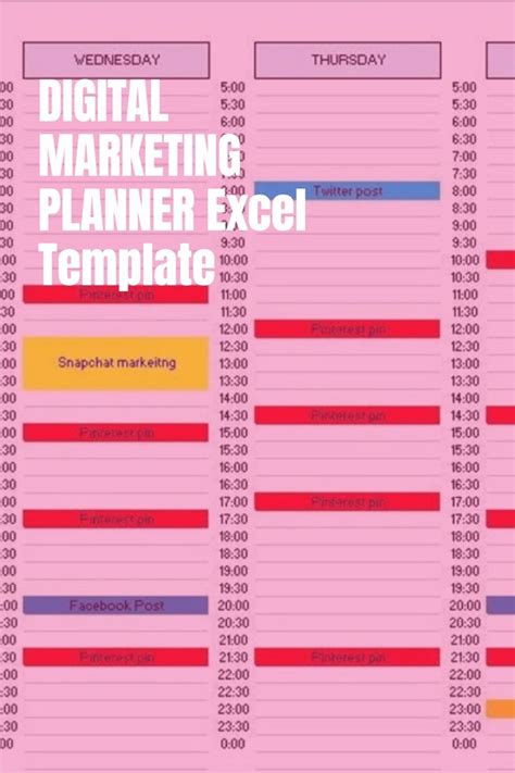 Digital Marketing Planner Excel Template Social Media Content Weekly