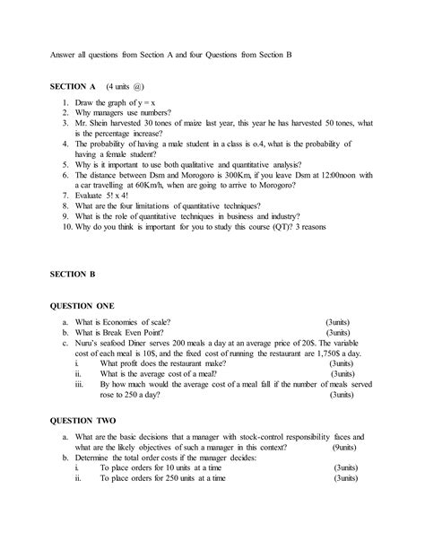 Quantitative Techniques Questions Docx