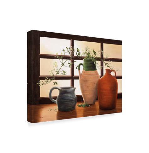 Cecile Baird Olive Jar With Flowering Vine Canvas Art 19x14 19