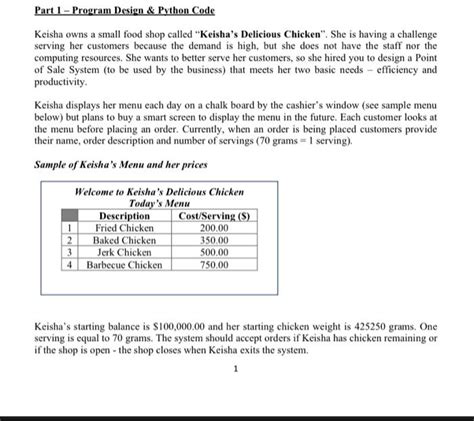 Solved Part 1 Program Design And Python Code Keisha Owns A