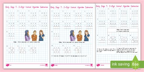 Early Stage 7 3 Digit Vertical Algorithm Subtraction