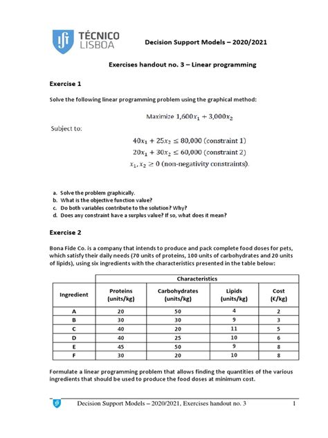 Linear Programming Exercises Pdf Gasoline Oil