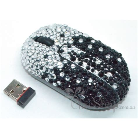 Black Silver Wireless Crystal Bling Computer Mini Mouse