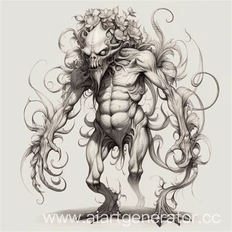 Grotesque Floral Monster Mysterious Female Entity With Closed Face Ai Art Generator