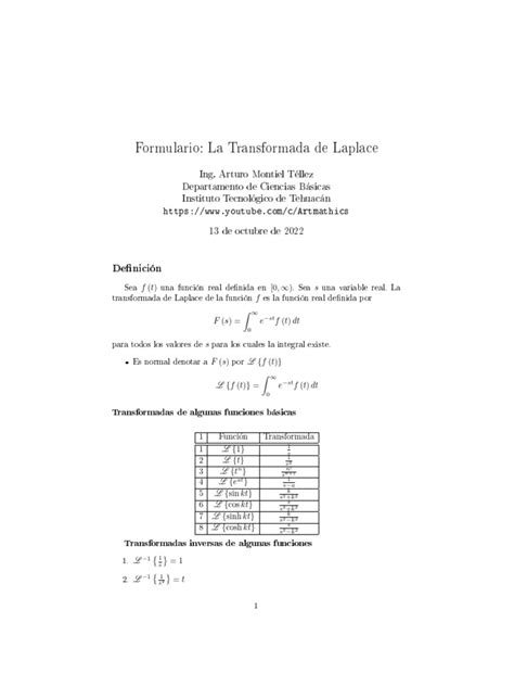 Transformada De Laplace Formulario Pdf Transformada De Laplace
