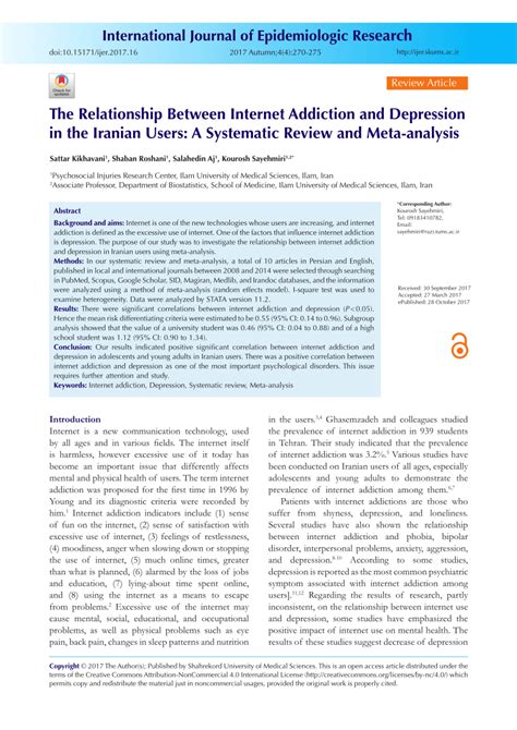 Pdf Relationship Between Internet Addiction And Depression In The Iranian Users A Systematic