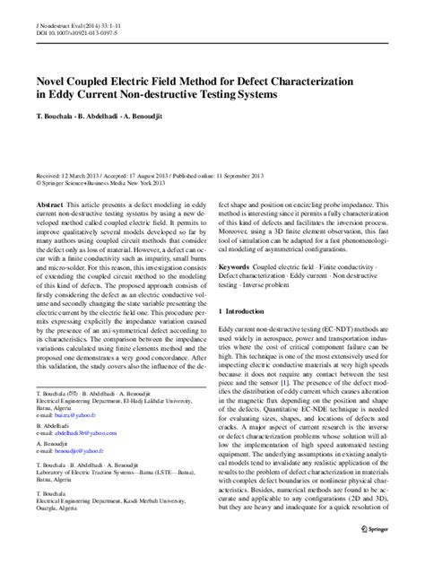pdf novel coupled electric field method for defect characterization