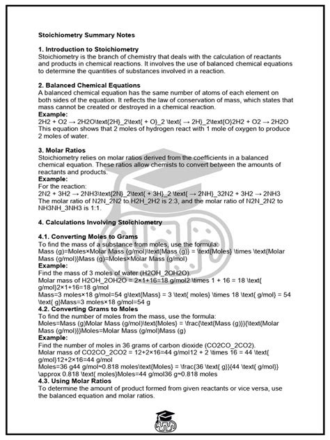 Summary Notes Stoichiometry Pdf Stoichiometry Mole Unit