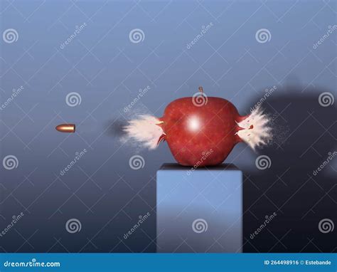 bullet at the precise moment it goes through an apple stock