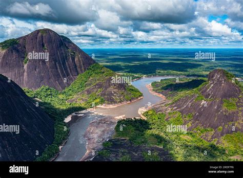 Aerial Of The Huge Granite Hills Cerros De Mavecure Eastern Colombia