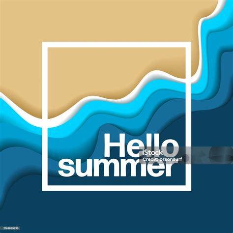 벡터 안녕하세요 여름 초대장 배너 포스터 템플릿 Papercut 바다 해변 효과 디자인에 대한 스톡 벡터 아트 및 기타 이미지 디자인 마실 것 모던 양식 Istock