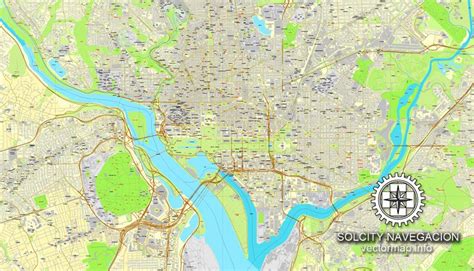 Washington Dc Map Us Printable Vector Detailed City Plan Full Editable