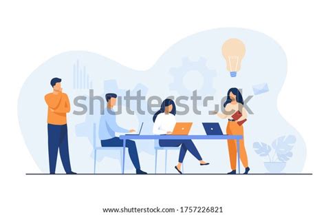 회사 직원들은 작업을 계획하고 있으며 브레인스토밍 스톡 벡터로열티 프리 1757226821