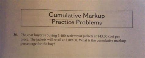 Solved Cumulative Markup Practice Problems 30 The Coat