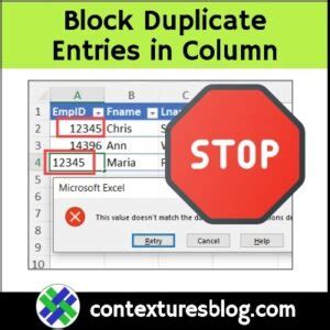 How To Prevent Duplicate Entries In Excel Column Contextures Blog
