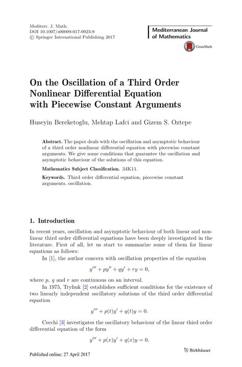 Pdf On The Oscillation Of A Third Order Nonlinear Differential