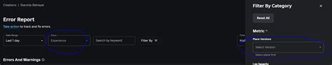 can t select place place version filter in error reports creator hub