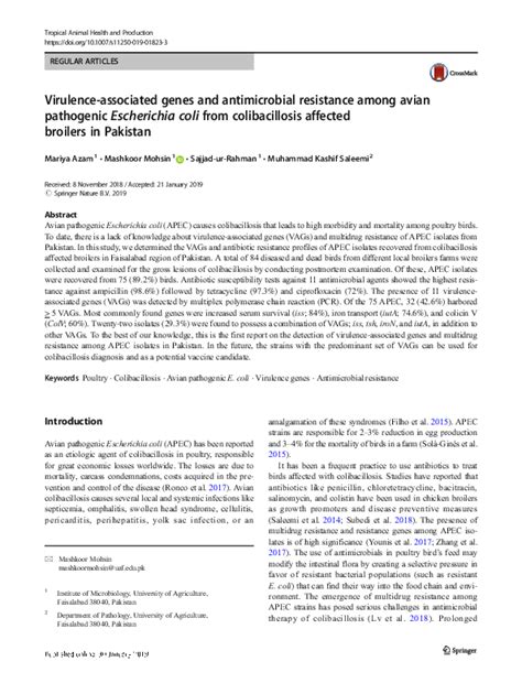 Pdf Virulence Associated Genes And Antimicrobial Resistance Among