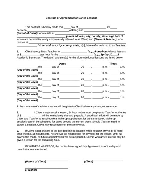 Dance Contract Template Fill Out And Sign Online Dochub