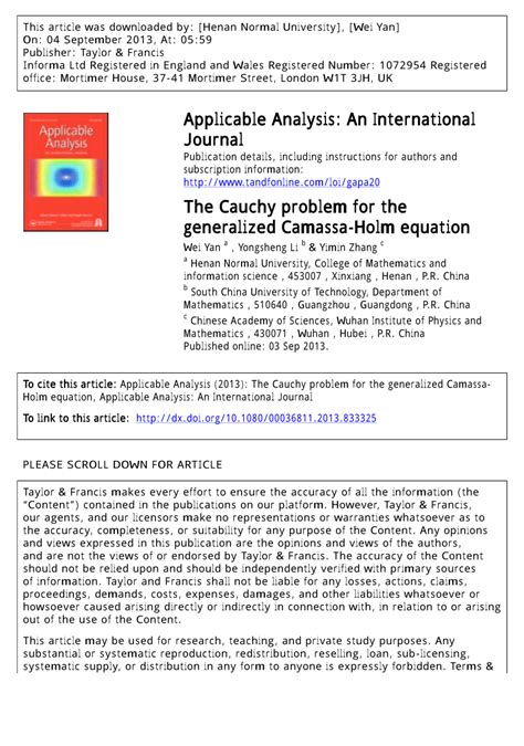 Pdf The Cauchy Problem For The Generalized Camassa Holm Equation