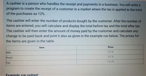 Solved A Cashier Is A Person Who Handles The Receipt And Chegg