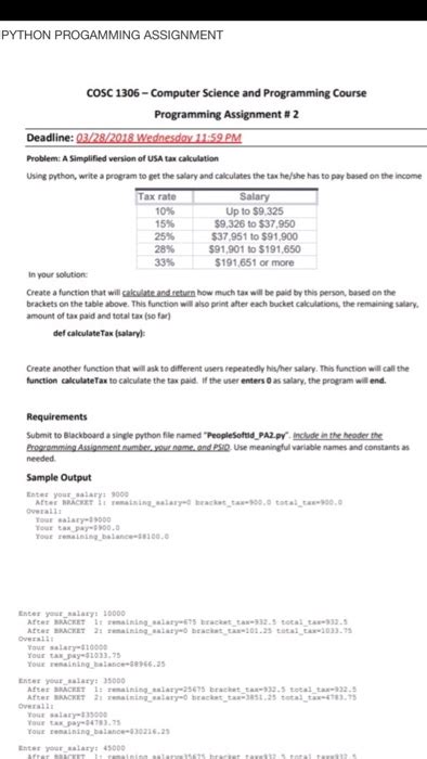 Solved Python Progamming Assignment Cosc 1306 Computer