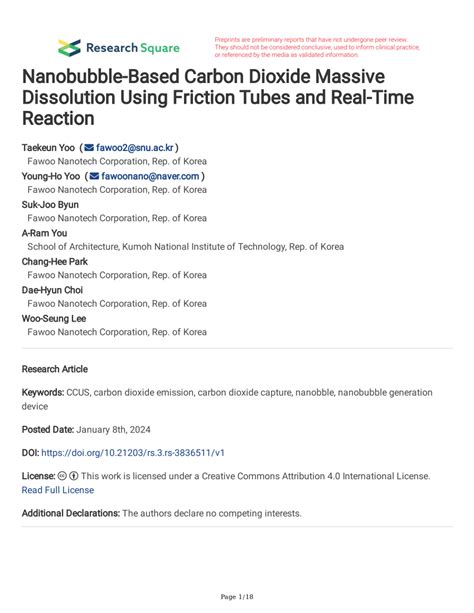 Pdf Nanobubble Based Carbon Dioxide Massive Dissolution Using