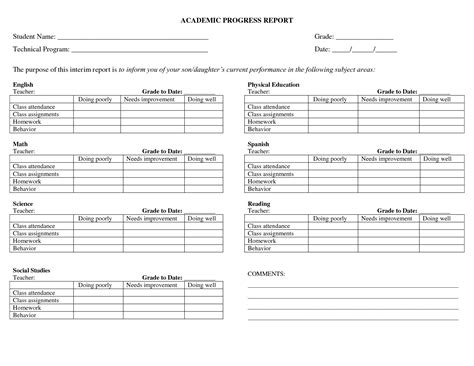 Educational Progress Report Template Sarseh Com
