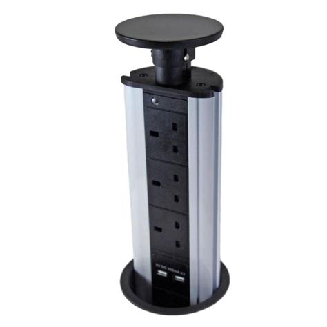 Black Top Pop Up Plug Socket With USB Sockets For Charging