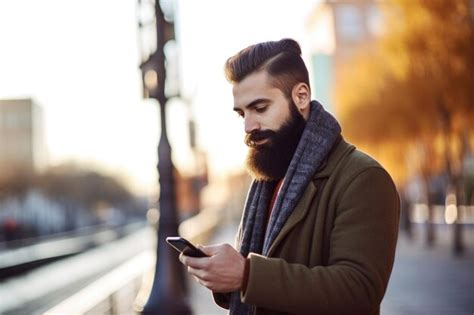 Premium AI Image Shot Of A Man Using His Cellphone Outdoors Created With Generative Ai
