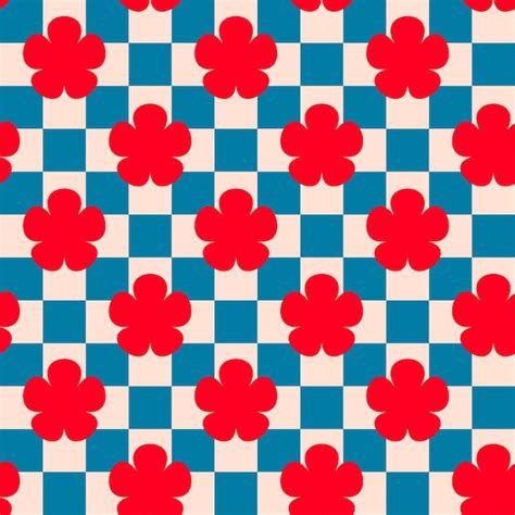 Premium Vector Seamless Retro Pattern With Red Flowers S Hippy Retro Style Vintage Colors