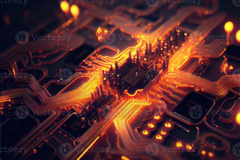 Illustration Of Macro Shot Of Circuit Cyberspace Board With Computer Motherboard Component