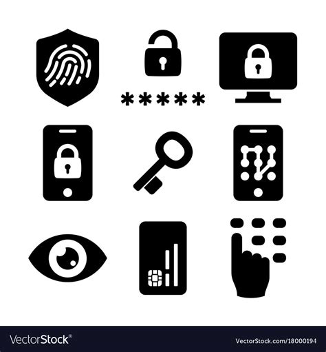 Authentication Icons Set 03 In Black And White Vector Image
