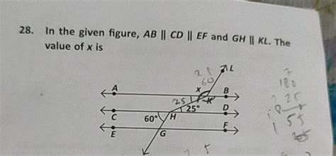 28 In The Given Figure Ab Cd Ef And Gh Kl The Value Of X Is