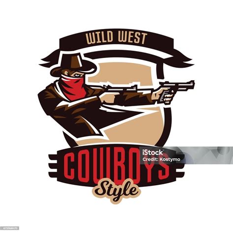 엠 블 럼 카우보이 두 리볼버에서 촬영입니다 와일드 웨스트 텍사스 깡패 강도 보안관 범죄자 방패 벡터 일러스트 레이 션 T셔츠에 인쇄 개척시대의 서부에 대한 스톡 벡터 아트