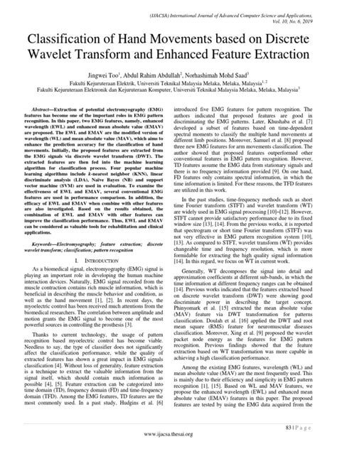 Paper 12 Classification Of Hand Movements Pdf Wavelet Machine