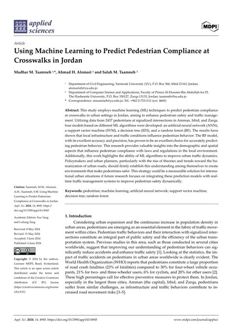 PDF Using Machine Learning To Predict Pedestrian Compliance At Crosswalks In Jordan