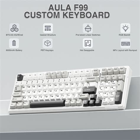 AULA F Mechanical Keyboard Customized Keys The Three Mode Connection Hot Swap Gasket