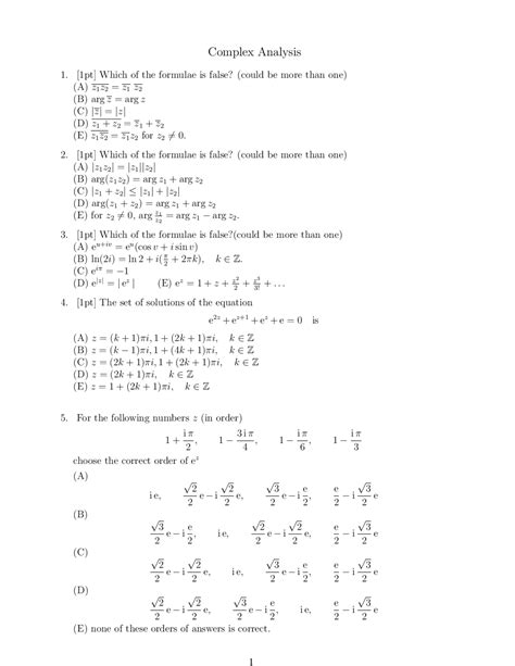 Assignment Of Complex Analysis Docsity