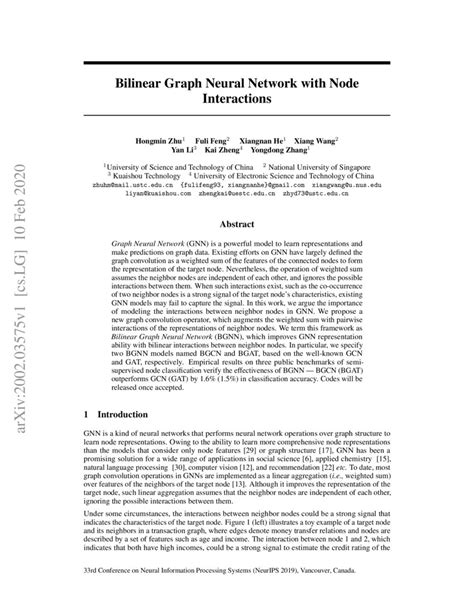 Bilinear Graph Neural Network With Node Interactions Deepai