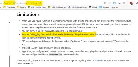 Unable To “attach To Process” When Trying To Debug An Azure App Service Web App With Private