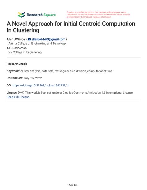 Pdf A Novel Approach For Initial Centroid Computation In Clustering