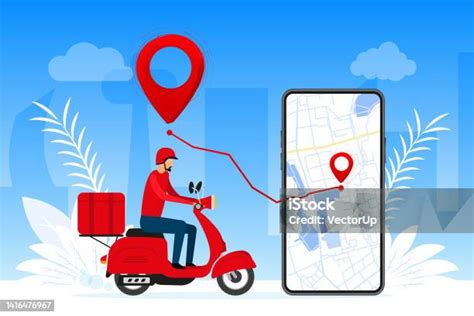 온라인 배달 택배 서비스 배달 빠른 돈 지도 추적 스쿠터 벡터 일러스트레이션 가방에 대한 스톡 벡터 아트 및 기타 이미지 가방 개념 관대함 Istock