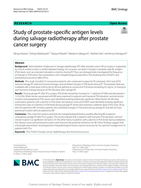 Pdf Study Of Prostate Specific Antigen Levels During Salvage