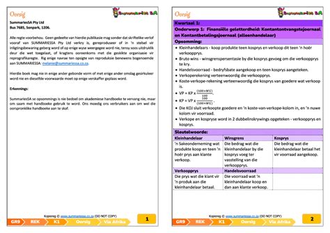 Graad 9 Ebw Rekeningkunde Opsommings Kwartaal 1 Via Afrika